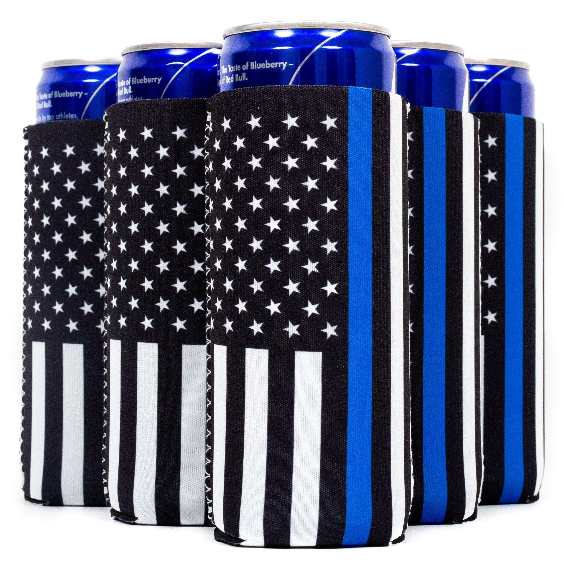 Police Slim Can Koozie, 12oz Neoprene, 4mm Thickness - Black Flag, Blu ...